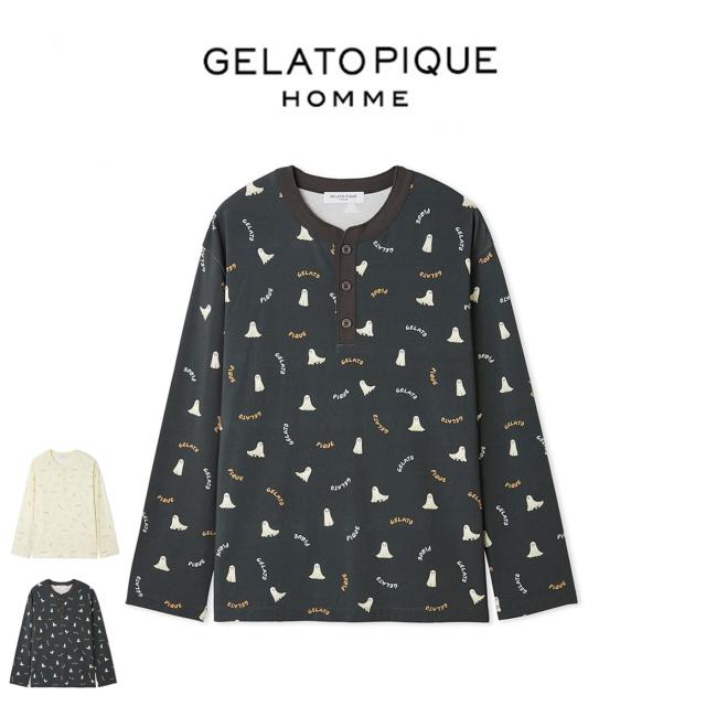 ジェラートピケ オム GELATO PIQUE HOMME HALLOWEEN TRICK GHOST柄ロンT phct254936 ジェラピケ メンズ パジャマ ルームウェア 部屋着 2025秋 ギフト プレゼントにおすすめ