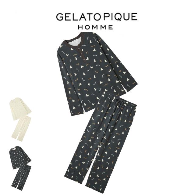 ジェラートピケ オム GELATO PIQUE HOMME HALLOWEEN TRICK GHOST柄ロンT&ロングパンツセット phct254936set phcp254937 ジェラピケ メンズ パジャマ ルームウェア 部屋着 2025秋 ギフト プレゼントにおすすめ