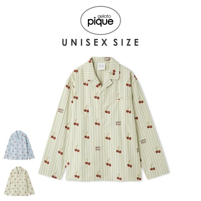 ジェラートピケ gelato pique UNISEX チェリー柄シャツ puft255211 ジェラピケ ルームウェア ユニセックス メンズ レディース トップス パジャマ 部屋着 2025冬 ギフト プレゼントにオススメ
