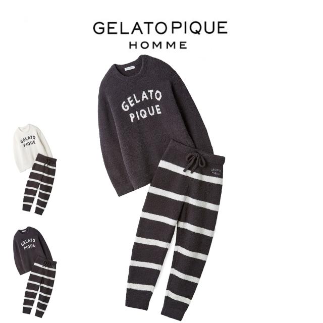 ジェラートピケ オム GELATO PIQUE HOMME (12月下旬以降入荷) パウダーロゴジャガードプルオーバー＆ロングパンツセット pmnt255052 メンズ 部屋着 ルームウェア 上下セット パジャマ 2025冬 プレゼントにおすすめ