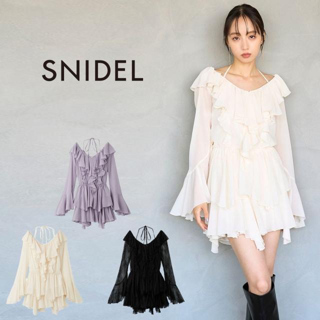 スナイデル SNIDEL シフォンフリルミニコンビワンピース swfo255027 レディース ドレス オフショルダー 透け感 ショート丈 2025冬