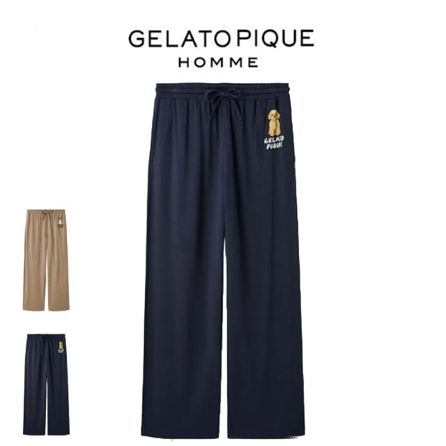 ジェラートピケ オム GELATO PIQUE HOMME DOGワンポイントプリントロングパンツ phcp255947 メンズ ルームウェア 部屋着 パジャマ 2025冬 ギフト プレゼントにおすすめ