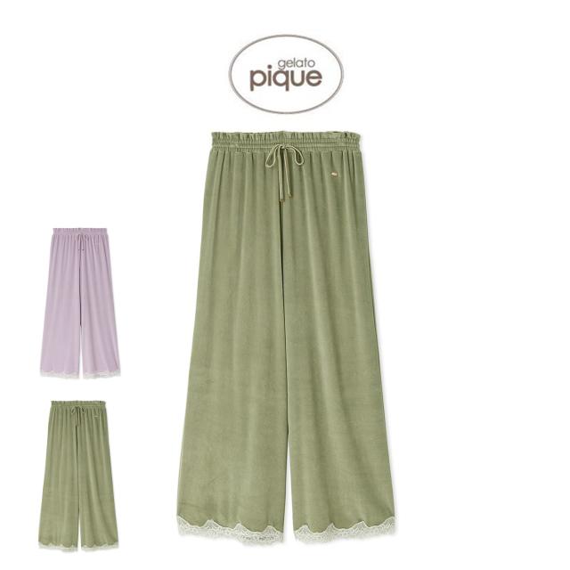 ジェラートピケ gelato pique MUCHA ベロア×レースロングパンツ pwcp254284 ジェラピケ ミュシャ パジャマ 部屋着 ルームウェア レディース 2025秋 ギフト プレゼントにおすすめ