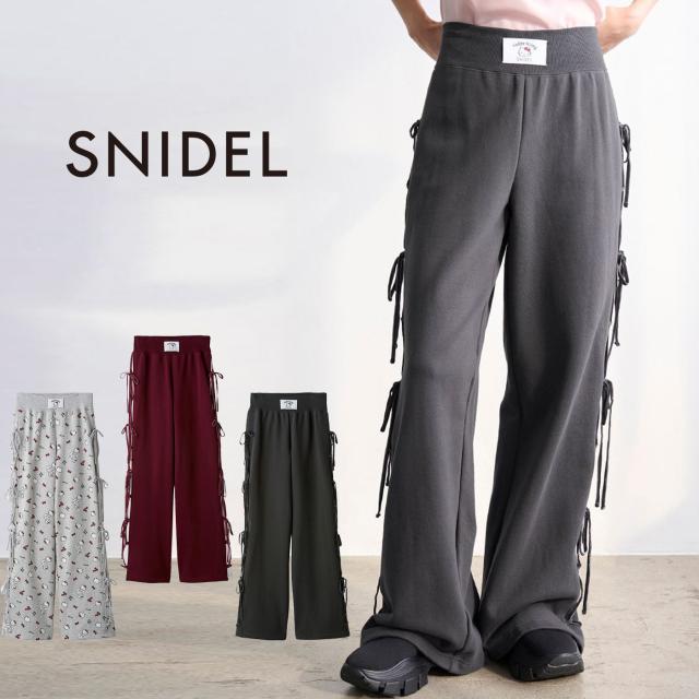 スナイデル SNIDEL HELLO KITTY レースアップパンツ swcp254281 レディース ボトムス キティ コラボ ワイドシルエット ベロアリボン 2025秋