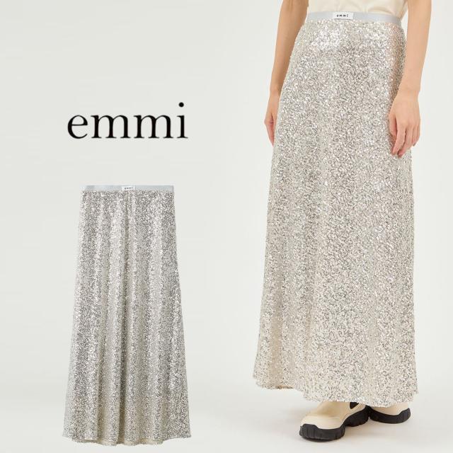 emmi（エミ）スパンコールナロースカート 13wfs255060 シルバー レディース ロング丈 ウエストゴム仕様 2025冬