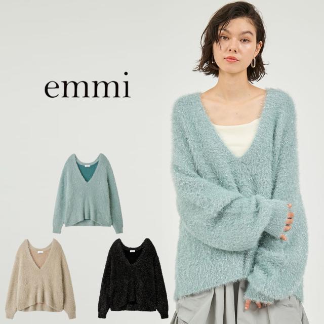 emmi（エミ）フェザーラメニットプルオーバー 13wnt255038 レディース ホリデーシーズン ニット vネック トップス デイリーニット 2025冬