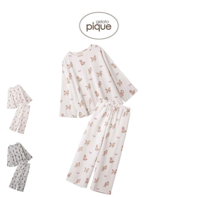 ジェラートピケ gelato pique プードル柄ロンT&ロングパンツ pwct255327set pwcp255329 ジェラピケ ルームウェア パジャマ 部屋着 レディース クリスマス 2025冬 プレゼントにおすすめ