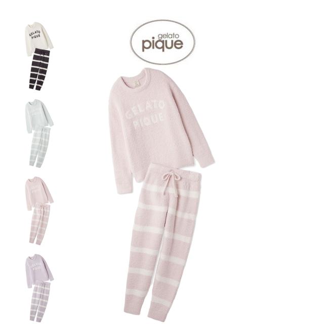 ジェラートピケ gelato pique (12月下旬以降入荷) パウダーロゴジャガードプルオーバー＆ロングパンツセット pwnt255051 レディース ジェラピケ ルームウェアセット 部屋着 ギフト