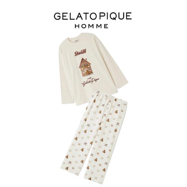 ジェラートピケ オム GELATO PIQUE HOMME Steiff ワンポイントロンT&総柄ロングパンツ pmct255274set ジェラピケ シュタイフ テディベア パジャマセット ルームウェア クリスマス プレゼント