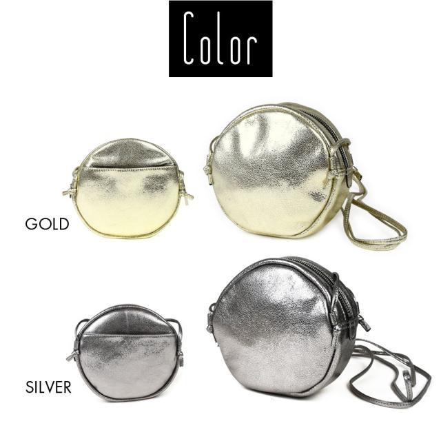 円形ミニショルダーバッグ ソフトレザー 箔レザー 牛革 ikot イコット