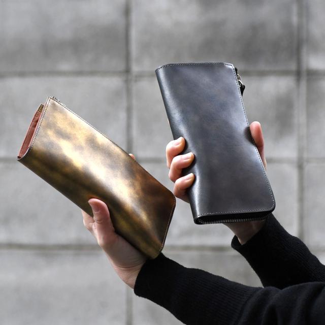 ミドルウォレット 二つ折り財布 ラウンドファスナー ゴールド シルバー