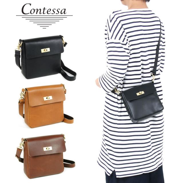 ミニショルダーバッグ ポシェット スクエア 正方形 レディース 姫路レザー ダブルオイルレザー Contessa コンテッサ BAGGY PORT バギーポート コンパクト 本革 日本製 角底 ユニセックス 男性用 女性用 男女兼用 コンパクト 送料無料