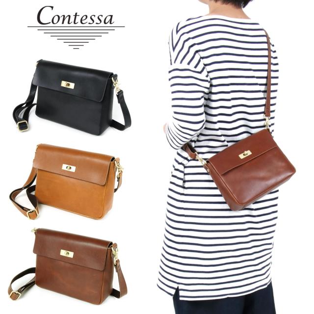 ミニショルダーバッグ ポシェット スクエア 長方形 レディース 姫路レザー ダブルオイルレザー Contessa コンテッサ BAGGY PORT バギーポート コンパクト 本革 日本製 角底 ユニセックス 男性用 女性用 男女兼用 コンパクト 送料無料