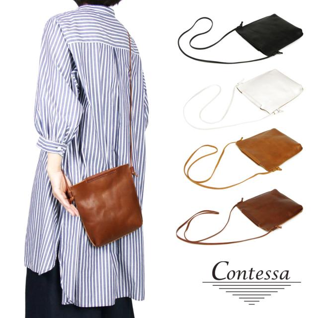 ミニショルダーバッグ ポシェット サコッシュ型 スクエア レディース 姫路レザー ダブルオイルレザー Contessa コンテッサ BAGGY PORT バギーポート コンパクト 本革 日本製 角底 ユニセックス 男性用 女性用 男女兼用 コンパクト 送料無料