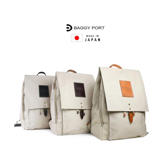 リュックサック バックパック レディース 大きめ 使いやすい グレー A4 B4 10号高密度帆布 ヌメ革 通勤 通学 フラップ サイドファスナー BAGGY PORT バギーポート GRAY 大容量 旅行 出張 デイリーリュック スクールバッグ メンズ ユニセックス YNM411