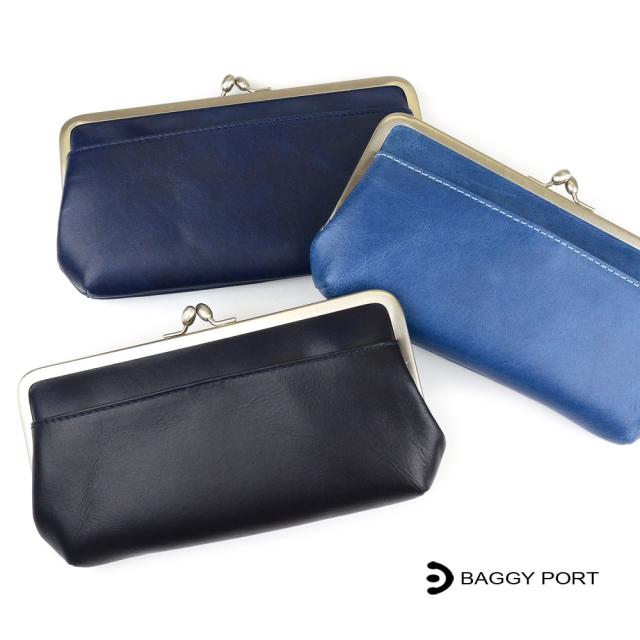 長財布 がま口 藍染 本革 BAGGY PORT 日本の革 ヌメ革 がまぐち ロングウォレット メンズ 革小物 送料無料 バギーポート コーアイ 青 紺 ネイビー ギフト プレゼント