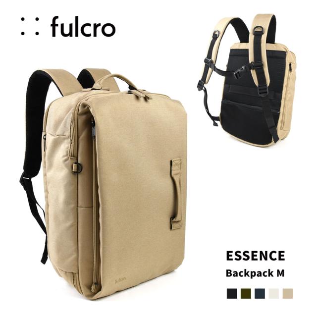 エッセンス バックパック Mサイズ fulcro フルクロ リュック バッグ 自立 リュックサック 撥水 背中 メッシュ PC収納 15インチ タブレット 背面ポケット 仕切り ポケット 多い 収納 大容量 キャリーオン できる A4 B4 ボトルホルダー チェストベルト 黒リュック 送料無料