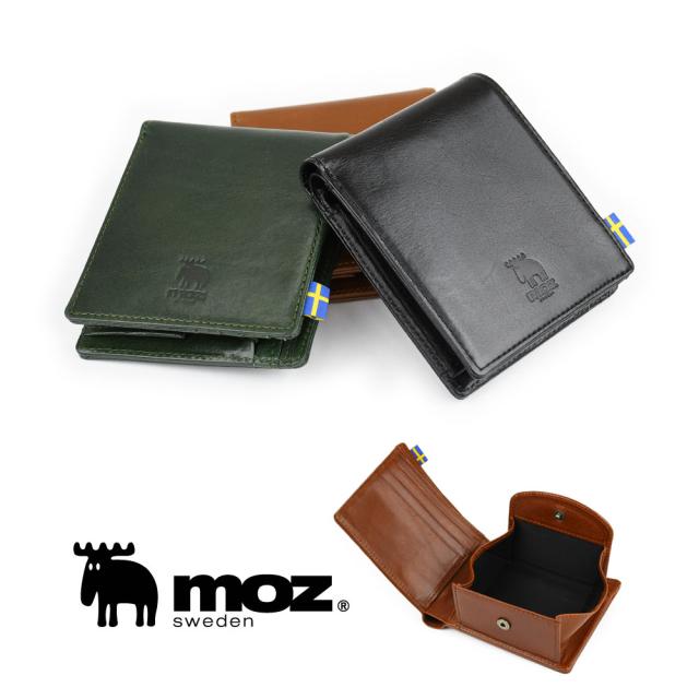 moz モズ 二つ折り財布 レディース 本革 大容量 カードがたくさん入る ボックス型小銭入れ NEW SOLID ニューソリッド ー Elk エルク 型押し 使いやすい 北欧 牛革 経年変化 スウェーデン sweden ヘラジカ 86113