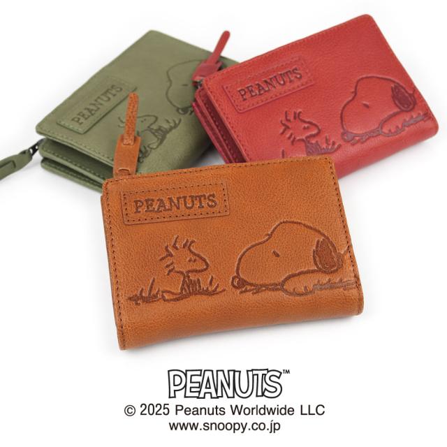 スヌーピー 二つ折り財布 外側小銭入れ メンズ レディース 本革 カードがたくさん入る FACE FRIENDS フェイスフレンズ L字ファスナー SNOOPY PEANUTS ピーナッツ 牛革 レザー