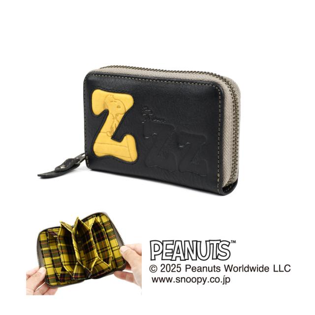 スヌーピー カードケース ジャバラ ミニ財布 ラウンドファスナー メンズ レディース 本革 使いやすい 仕分け 仕切り 裏地がかわいい タータンチェック 大人カジュアル レザー YKK 牛革 レザー キャラクター財布 ZZZ ズズズ SNOOPY PEANUTS ピーナッツ 73531