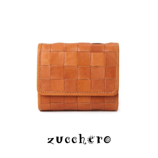 三つ折り財布 ミニ財布 コンパクト 小銭入れ L字ファスナー zucchero ズッケロ 本革 レディース イントレチャート レザー 編み込み メッシュ 送料無料 fes フェス