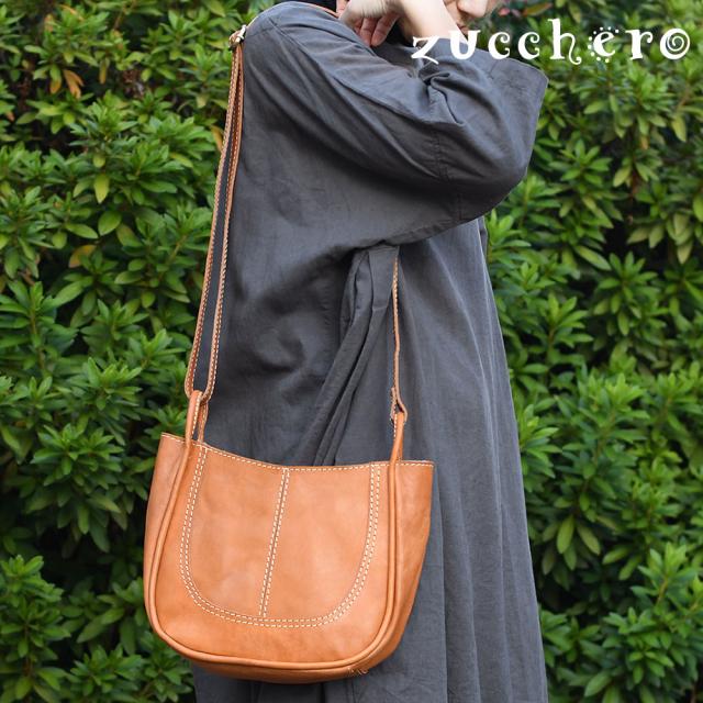 ショルダーバッグ B5サイズ対応 ラウンド型 丸みのある ズッケロ レディース 牛革 本革 レザー ヌメ革 経年変化 角底 女性用 斜め掛け 肩掛け シンプル ハンドメイド ハンドクラフト zuccherofilato ズッケロフィラート 送料無料 通勤 通学