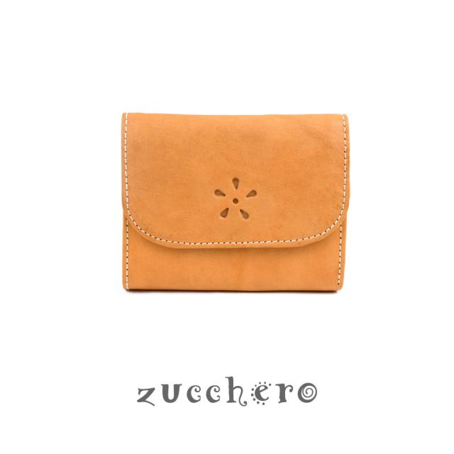 二つ折り財布 外側小銭入れ 札入れ仕切り 小銭仕切り zucchero ズッケロ パンチング フラワー 花 シンプル ナチュラル GARNET ガーネット フルベジタブルタンニン鞣し ヌメ革 本革 レディース レザー 49963