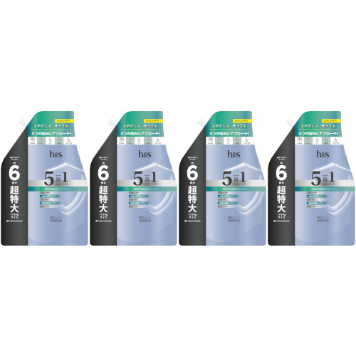 【4個セット】ｈ＆ｓ ５ｉｎ１ マイルドモイスチャー シャンプー つめかえ超特大サイズ 1750g(4987176243287-4)