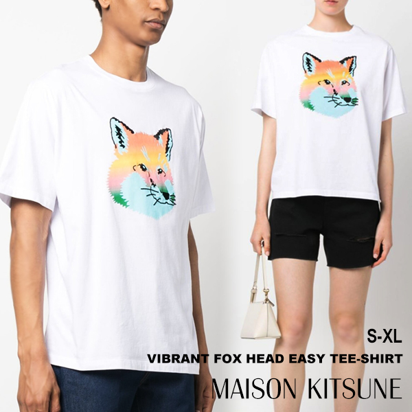 メゾンキツネ Tシャツ メンズ レディース 半袖 MAISON KITSUNE プリント ラウンドネック 丸襟 FOX コットン VIBRANT FOX HEAD バイブラント フォックスヘッド