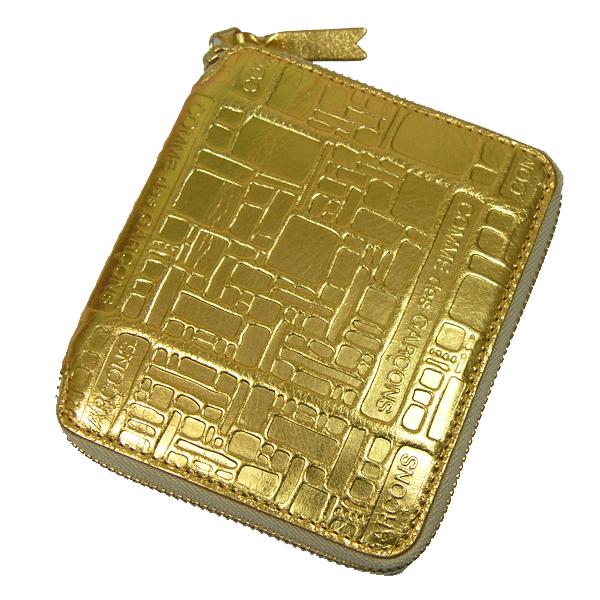 送料無料 COMME des GARCONS コムデギャルソン SA2100EG GOLD ラウンドファスナー 二つ折り財布 HUGE LOGO