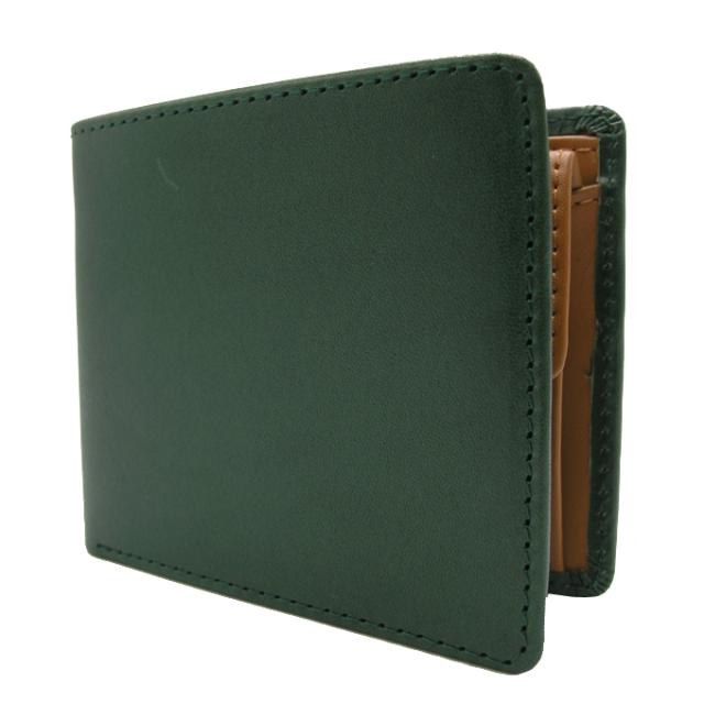 送料無料 二つ折り財布 栃木レザー×姫路レザー 本革 ハンドメイド 国産レザー使用 KN-002T GREEN