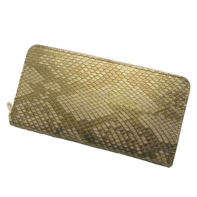 送料無料 薄金蛇 錦ヘビ ラウンドファスナー長財布 さいふ サイフ 錦蛇革・内側牛革使用 日本製 押し柄 メンズ レディース 縁起物 パイソン