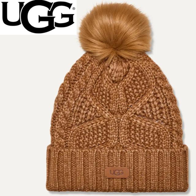 送料無料 アグ ニット帽 10089(100819) Chestnut ケーブル ビーニー ウィズ ポン ニット 帽子 レディース UGG