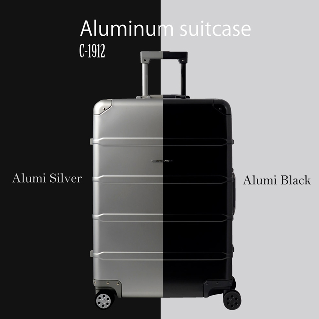 アルミ  スーツケース M サイズ キャリーケース フレーム Wキャスター c-1912 中型 シルバー ブラック《グリフィンランド》