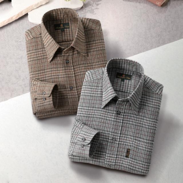 チェック柄 ウール混シャツ 2色組 同サイズ ハンティントンクラブ 洗える シャツ 長袖 おしゃれ メンズ 男性 紳士服 カジュアル 暖か 送料無料