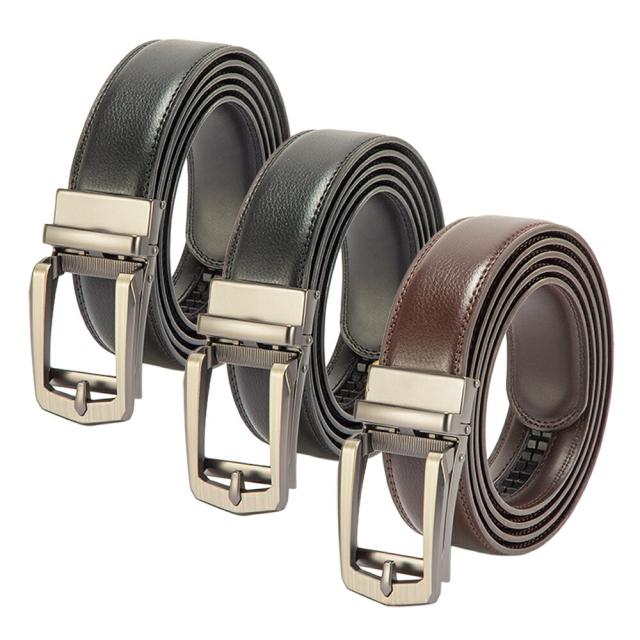 牛革ラチェット式ベルト ロング 3本組 ラチェットベルト メンズ 牛革 穴なし 無段階 ホールレスベルト