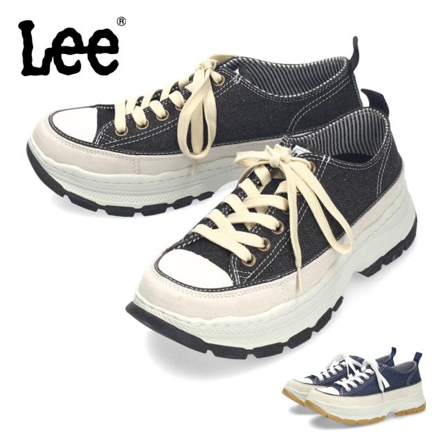 Lee スニーカー メンズ デニム 大人 厚底 カジュアル ボリュームソール 靴 紐靴 スエード カジュアルシューズ 黒 ブラック ネイビー リー E86217