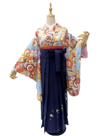 往復送料無料 全部揃って安心 レンタル 小学生 大学生 卒業式 袴 レンタル 袴 卒業式袴セット 小学生 袴女児 女の子 小学生 袴 セット 小学生 卒業式 袴 レンタル 女の子 小学校 卒業式 着物 水色地 牡丹菊 柄No.337