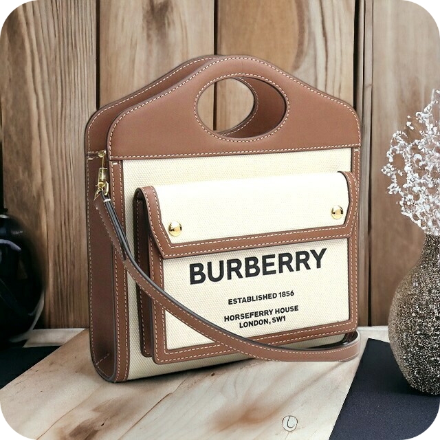 バーバリー トートバッグ レディース ブランド BURBERRY コットン イタリア 8039361 NATURAL-MALT BROWN ホワイト系 ブラウン系 バッグ