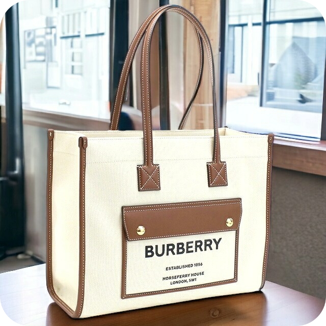 バーバリー トートバッグ レディース ブランド BURBERRY コットン イタリア 8044138 NATURAL-TAN ホワイト系 ブラウン系 バッグ