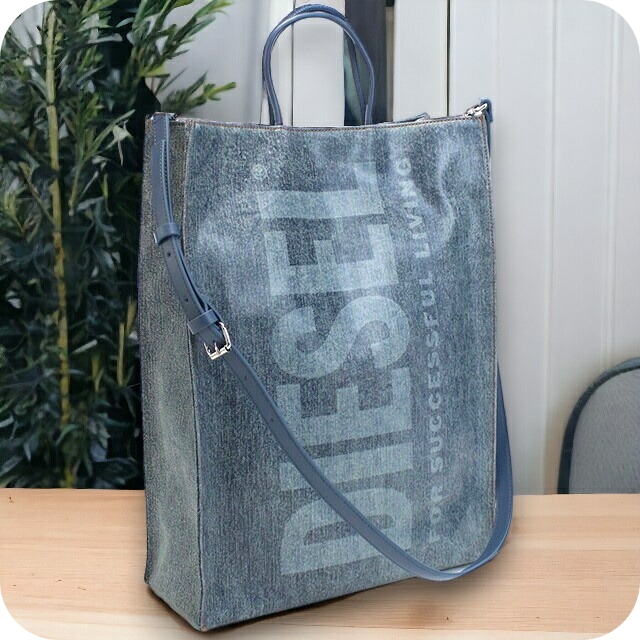 ディーゼル トートバッグ レディース DIESEL 熱可塑性ポリウレタン コットン X08919 ブルー系 バッグ