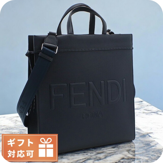 フェンディ トートバッグ メンズ ブランド FENDI レザー 7VA583 ネイビー系 バッグ