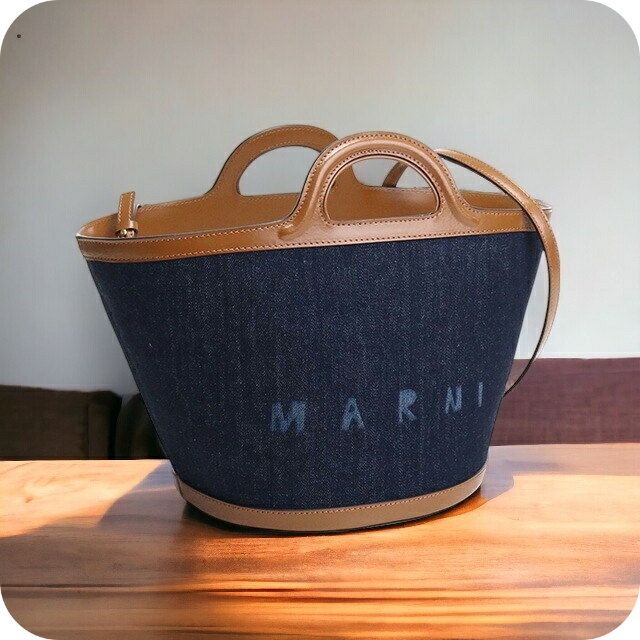 マルニ トートバッグ レディース MARNI コットン カーフレザー イタリア BMMP0097L1 ネイビー系 バッグ