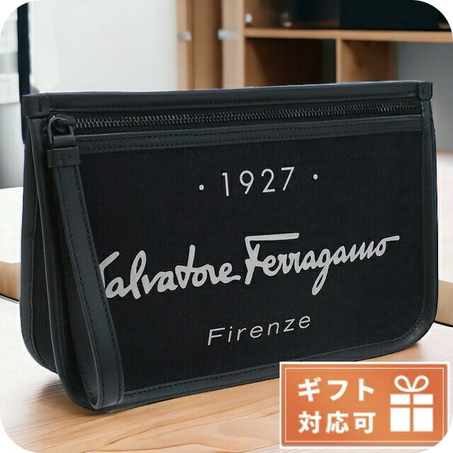 フェラガモ クラッチバッグ メンズ ブランド FERRAGAMO ポリアミド コットン ポリウレタン レザー イタリア 24-0971 ブラック バッグ