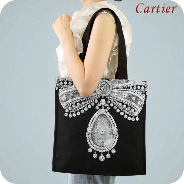 カルティエ トートバッグ メンズ レディース ブランド Cartier V&A エキシビジョン トートバッグ ストマッカーブローチ ヴィクトリア＆アルバート博物館 カルティエ展 限定トートバッグ 169934 ブラック バッグ