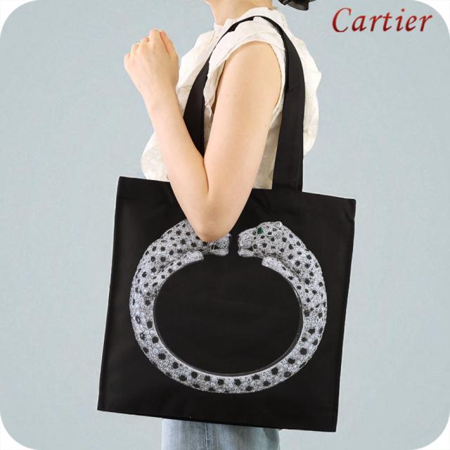 カルティエ トートバッグ メンズ レディース ブランド Cartier V&A エキシビジョン トートバッグ パンテールバングル パンサーバングル ヴィクトリア＆アルバート博物館 カルティエ展 限定トートバッグ 170069 ブラック バッグ
