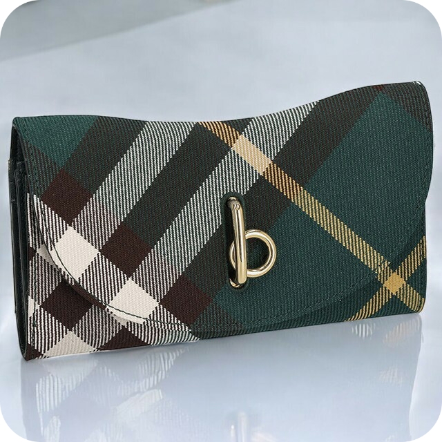 バ−バリ− 長財布 レディース ブランド BURBERRY チェック 8082331 グリーン系
