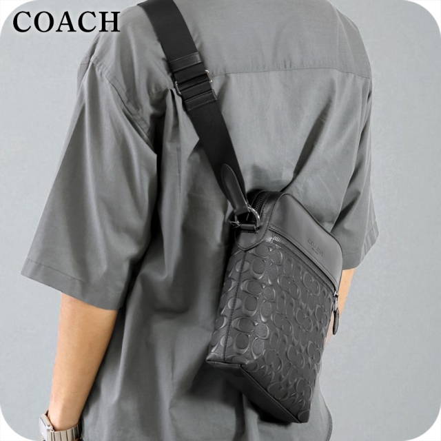 コーチ ショルダーバッグ メンズ ブランド COACH シグネチャー レザー 4009 QB BK ブラック 斜めがけ ブランド 高級 おしゃれ プレゼント 男性 実用的 かっこいい