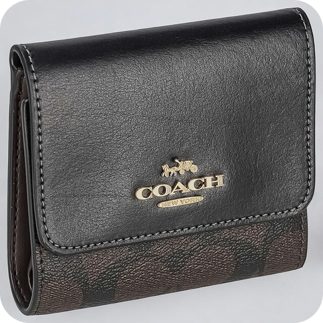 コーチ 三つ折り財布 メンズ レディース ブランド COACH シグネチャー CE930 IMAA8 ブラック/ブラウン ウォレット 高級 おしゃれ プレゼント 実用的