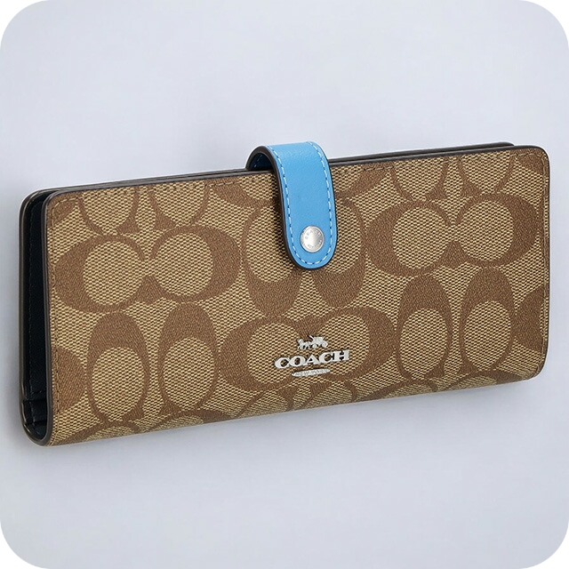 コーチ 長財布 メンズ レディース ブランド COACH シグネチャー CH414 SVVRF カーキブラウン/レーサーブルー ウォレット 高級 おしゃれ プレゼント 実用的
